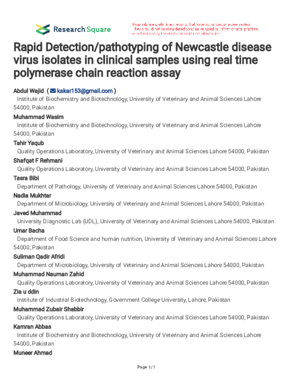 (PDF) Rapid Detection/pathotyping of Newcastle disease virus isolates ...