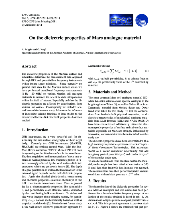(PDF) On the dielectric properties of Mars analogue material