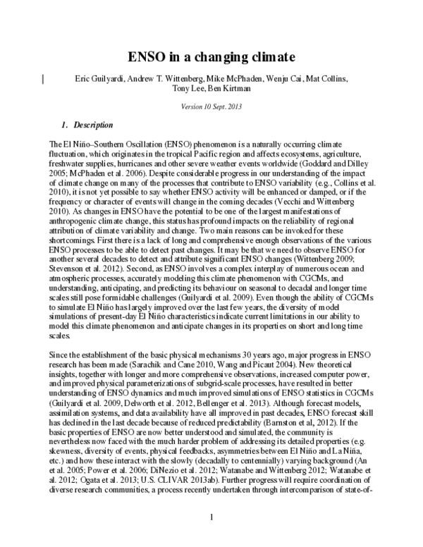 (PDF) ENSO in a Changing Climate