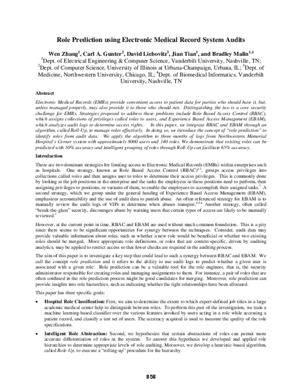 (PDF) Role prediction using Electronic Medical Record system audits