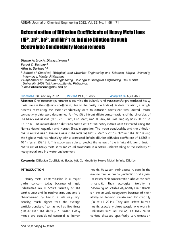 (PDF) Determination of Diffusion Coefficients of Heavy Metal Ions (Ni3+, Zn2+, Ba2+, and Mn2 ...