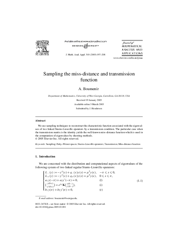 (PDF) Sampling the miss-distance and transmission function