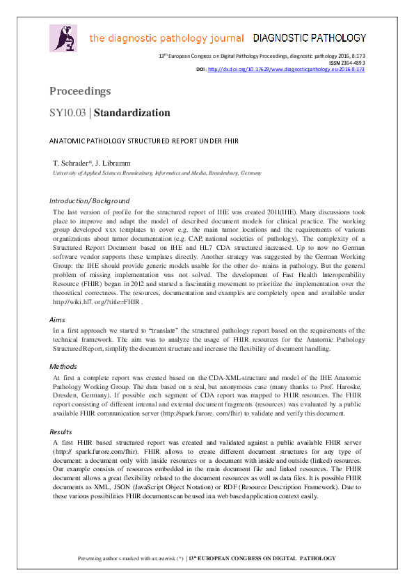 (PDF) Anatomic Pathology Structured Report Under FHIR