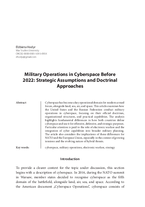 (PDF) Military Operations in Cyberspace Before 2022: Strategic ...
