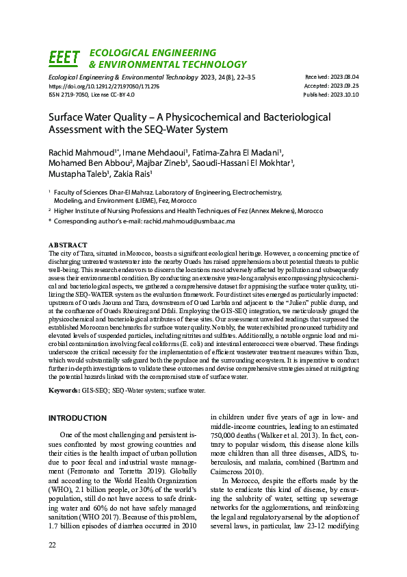 (PDF) Surface Water Quality in Taza, Morocco: A Physicochemical and ...