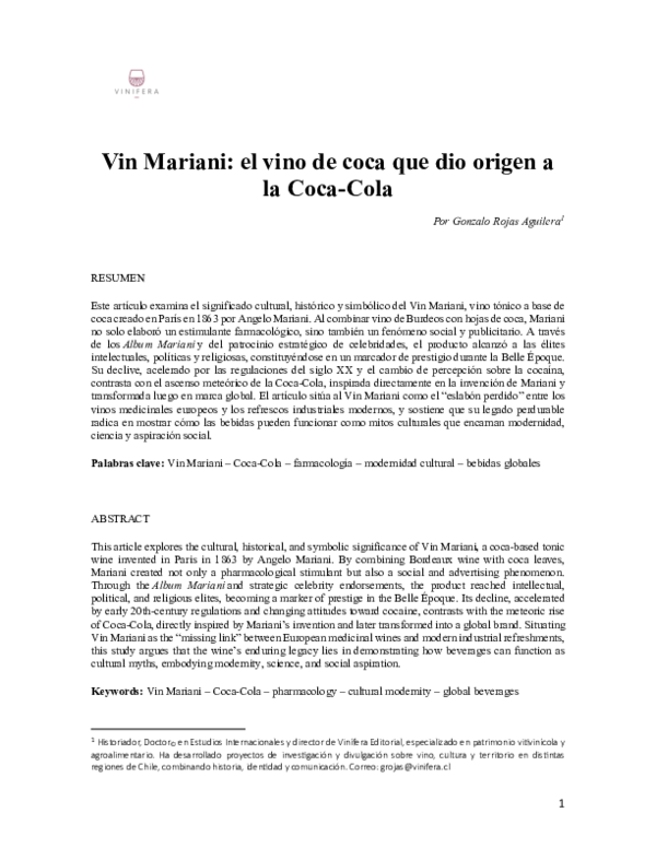 (PDF) Vin Mariani: el vino de coca que dio origen a la Coca-Cola