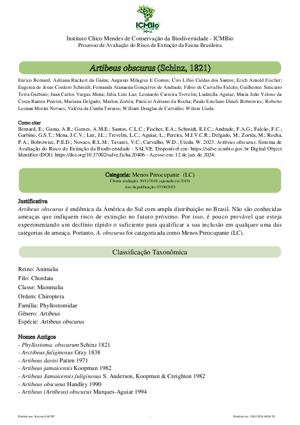 (PDF) Ficha de Artibeus obscurus