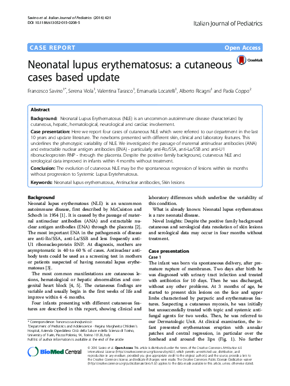 (PDF) Neonatal lupus erythematosus: a cutaneous cases based update