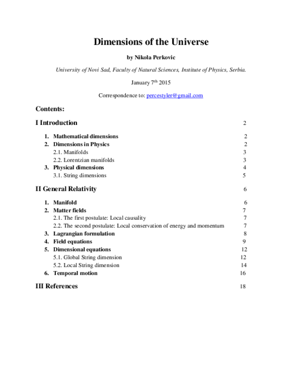 (PDF) Dimensions of the Universe