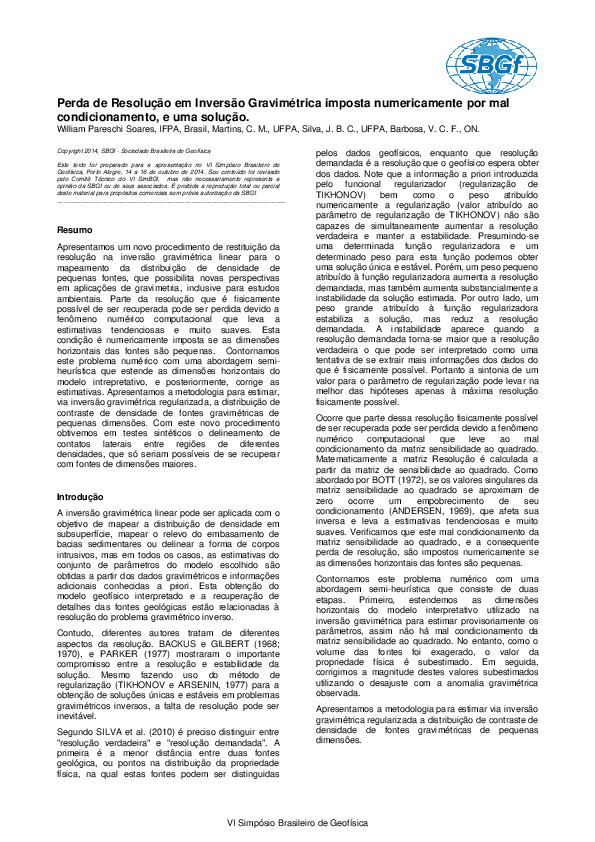 (PDF) Perda de Resolução em Inversão Gravimétrica imposta numericamente ...