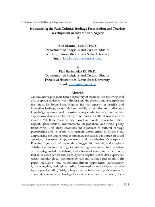 (PDF) . Humanizing the Past Cultural Heritage Preservation and Tourism ...