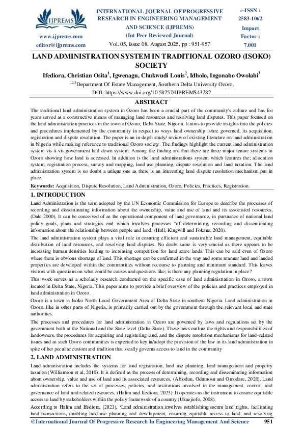 (PDF) LAND ADMINISTRATION SYSTEM IN TRADITIONAL OZORO ISOKO