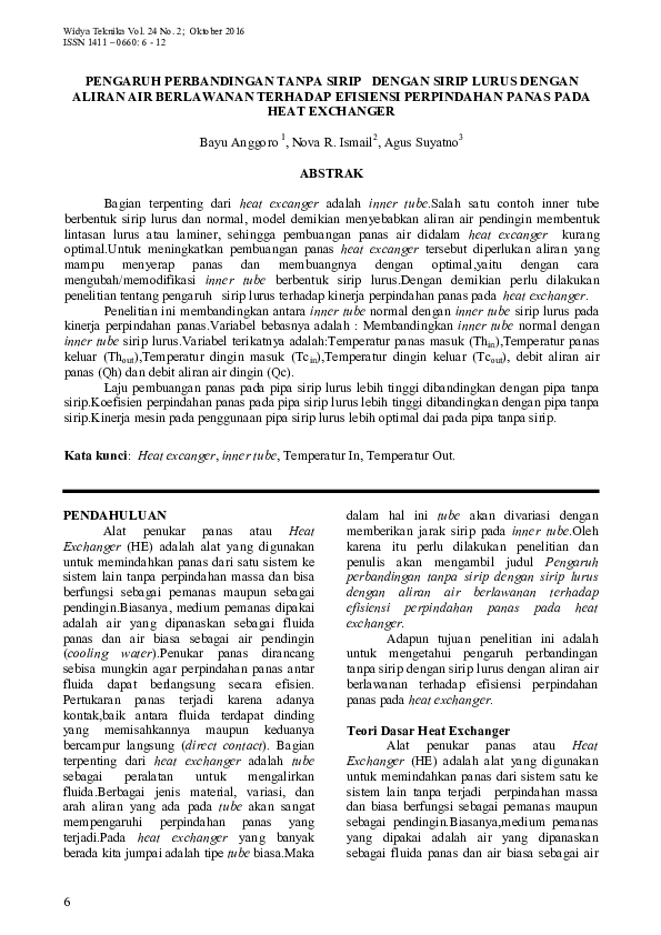 (PDF) Pengaruh Perbandingan Tanpa Sirip Dengan Sirip Inner Tube Dengan Aliran Air Berlawanan ...
