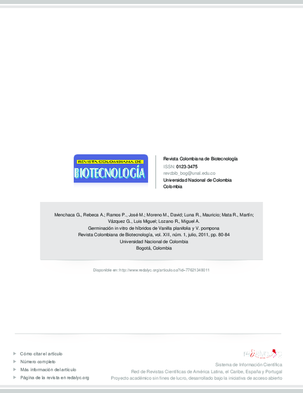 (PDF) Germinación in vitro de híbridos de Vanilla planifolia y V ...