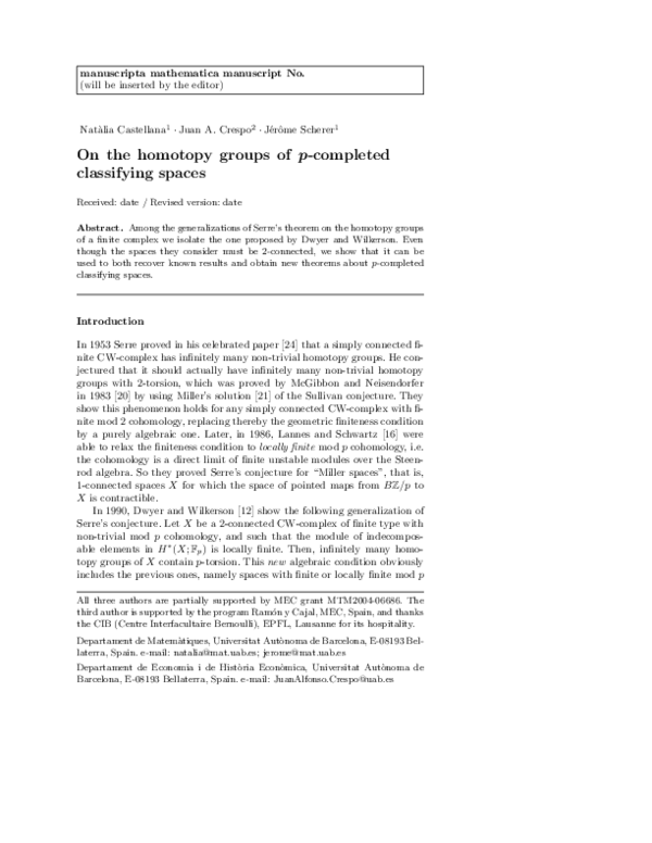 (PDF) On the homotopy groups of p-completed classifying spaces