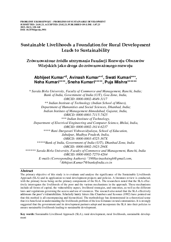 (PDF) Sustainable Livelihoods a Foundation for Rural Development Leads to Sustainability