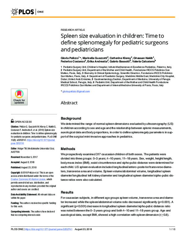 (PDF) Spleen size evaluation in children: Time to define splenomegaly ...