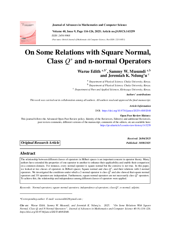 (PDF) On Some Relations with Square Normal, Class Q * and n-normal ...