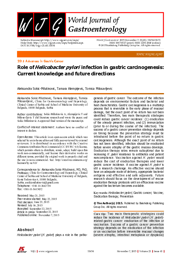 (PDF) Role of Helicobacter pylori infection in gastric carcinogenesis ...