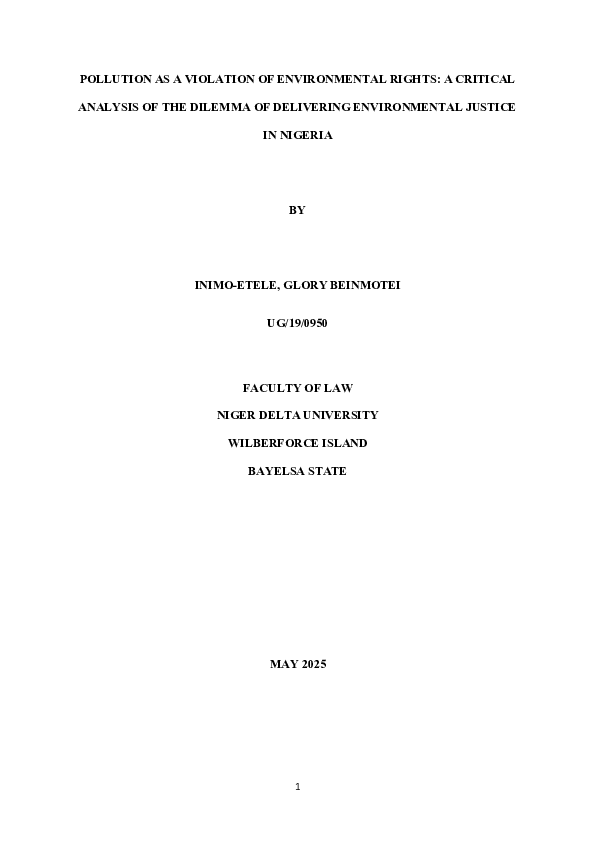 (PDF) POLLUTION AS A VIOLATION OF ENVIRONMENTAL RIGHTS: A CRITICAL ...