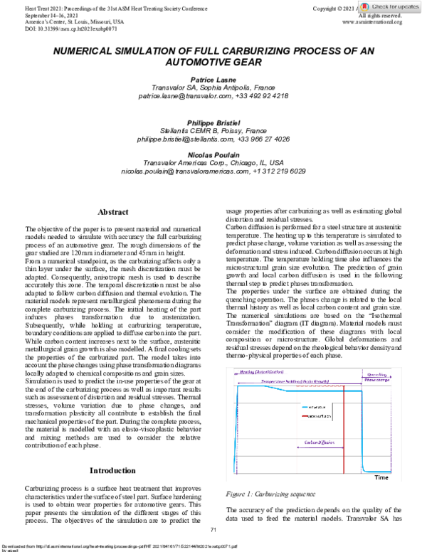 (PDF) Numerical Simulation of Full Carburizing Process of an Automotive Gear