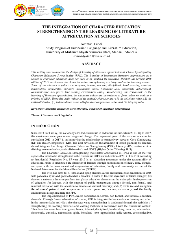 (PDF) The Integration of Character Education Strengthening in the ...