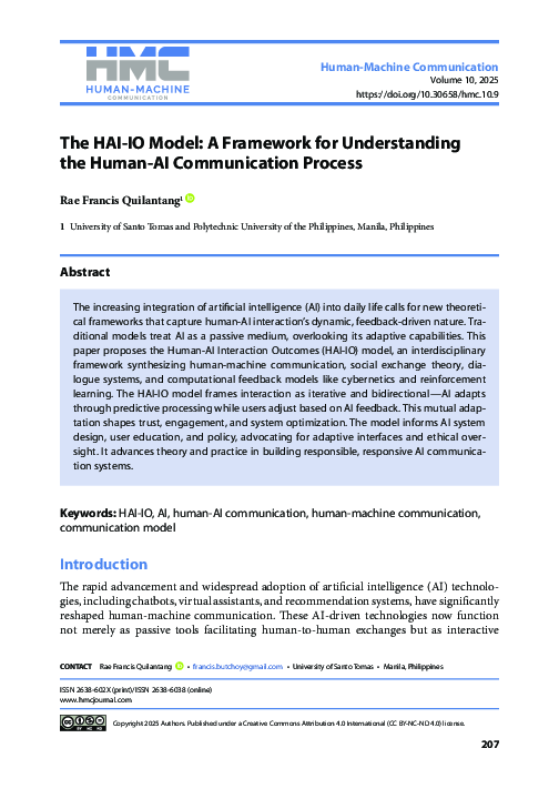 (PDF) The HAI-IO Model: A Framework for Understanding the Human-AI Communication Process