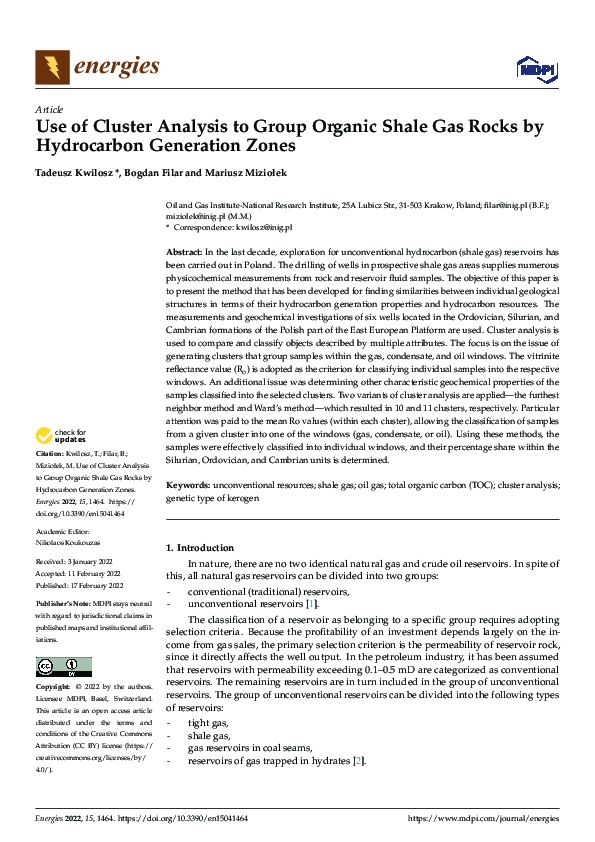 (PDF) Use of Cluster Analysis to Group Organic Shale Gas Rocks by ...