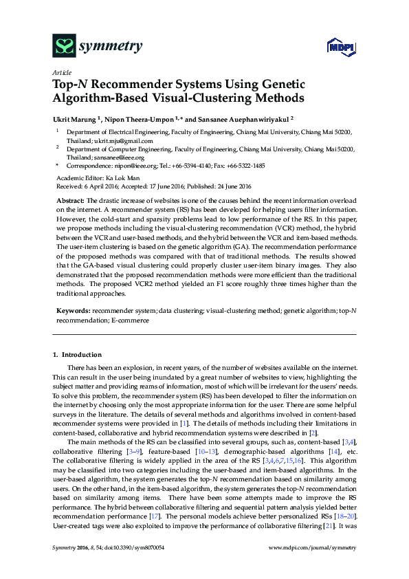 (PDF) Top-N Recommender Systems Using Genetic Algorithm-Based Visual-Clustering Methods