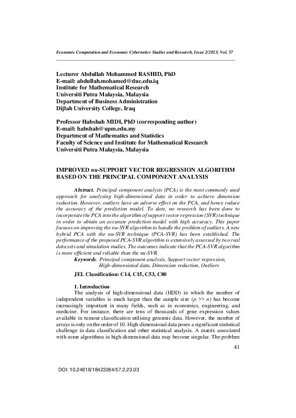 Pdf Improved Nu Support Vector Regression Algorithm Based On The Principal Component Analysis