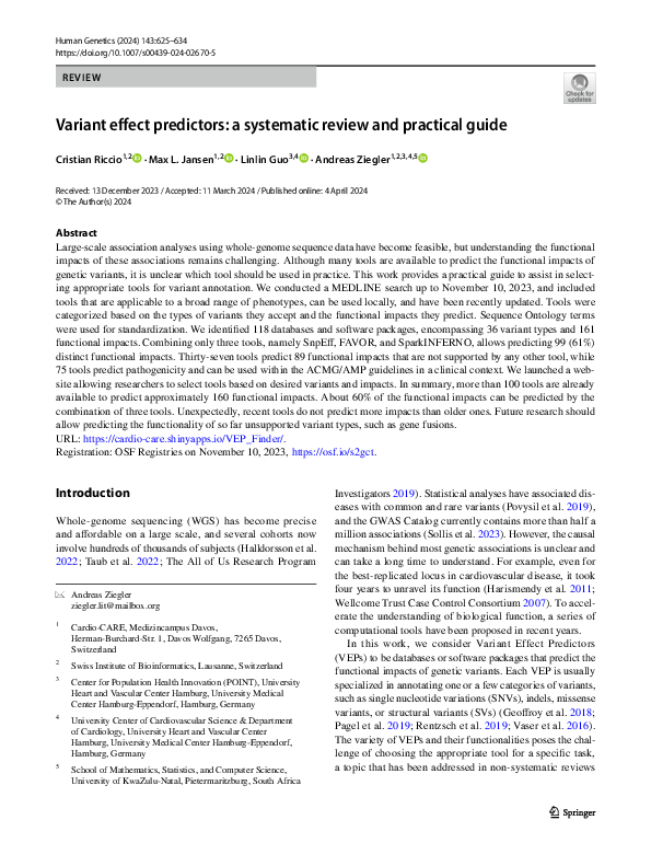 (PDF) Variant effect predictors: a systematic review and practical guide