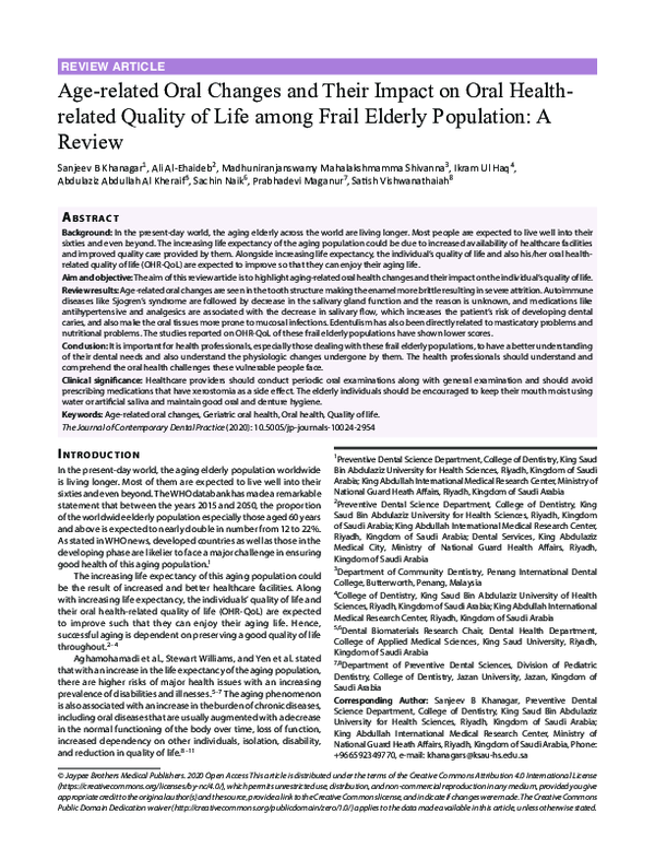 (PDF) Age-related Oral Changes and Their Impact on Oral Health-related ...