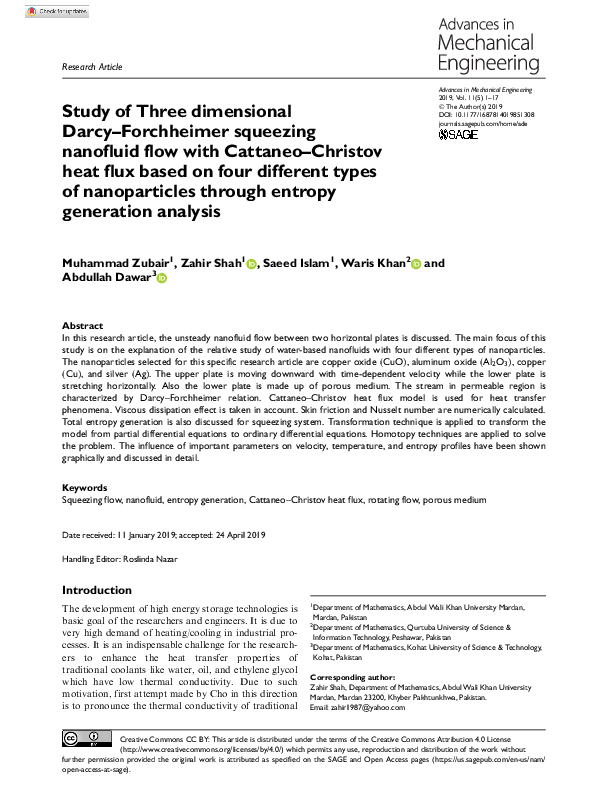 (PDF) Study of Three dimensional Darcy–Forchheimer squeezing nanofluid flow with Cattaneo ...