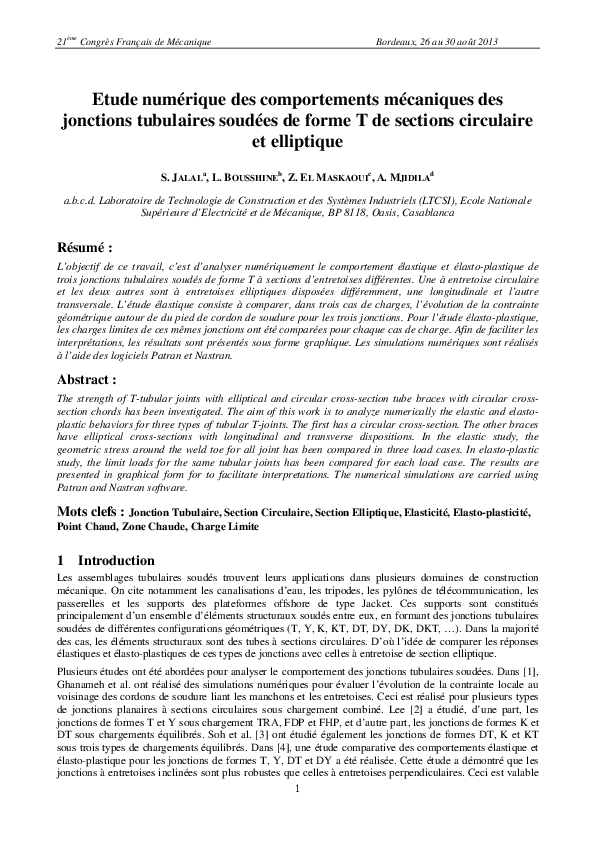 (PDF) Étude numérique des comportements mécaniques des jonctions ...
