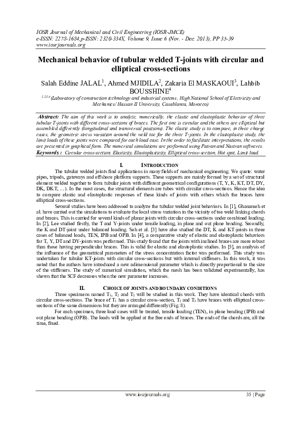 (PDF) Mechanical behavior of tubular welded T-joints with circular and ...