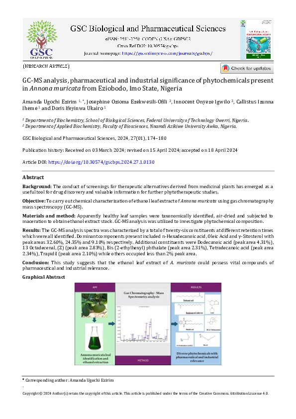 (PDF) GC-MS analysis, pharmaceutical and industrial significance of phytochemicals present in ...