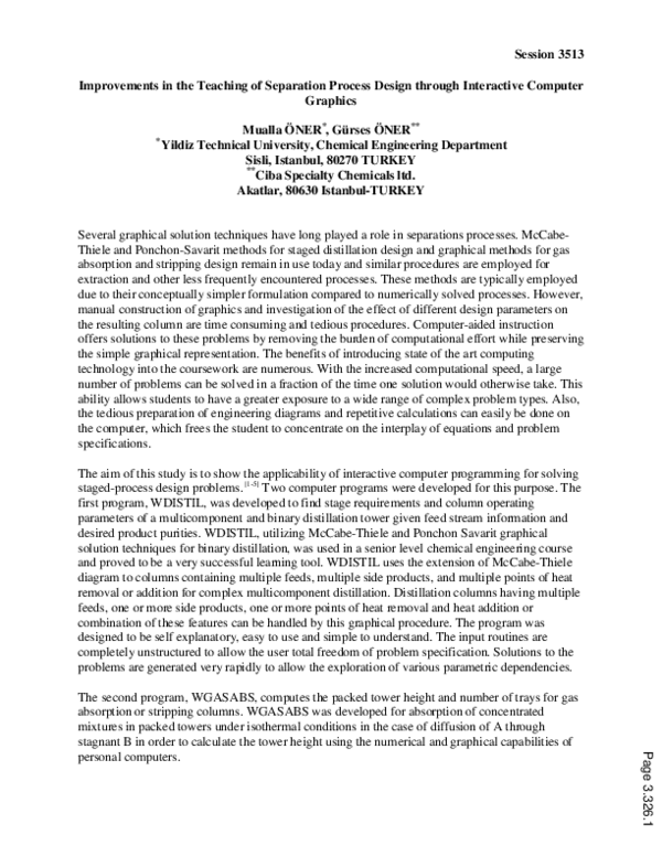 (PDF) Improvements In The Teaching Of Separation Process Design Through ...