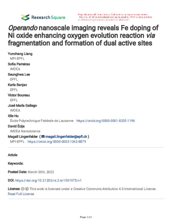 (PDF) Operando nanoscale imaging reveals Fe doping of Ni oxide enhancing oxygen evolution ...