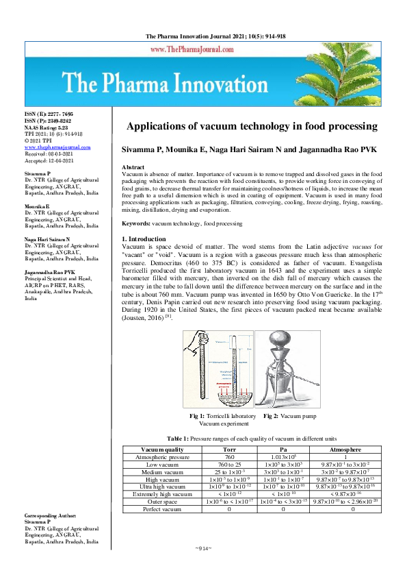 (PDF) Applications of vacuum technology in food processing