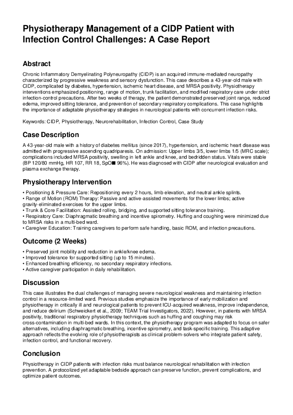 (PDF) Physiotherapy Management of a CIDP Patient with Infection Control ...