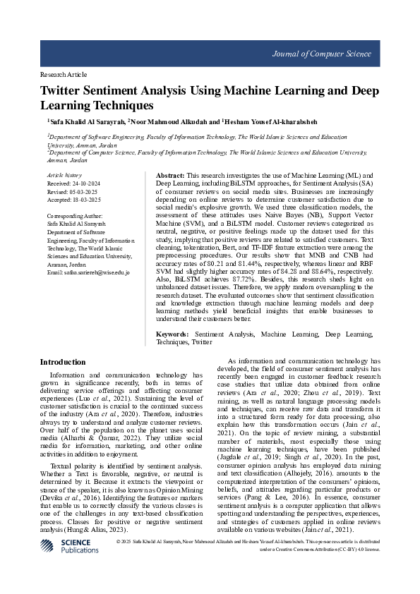 (PDF) Twitter Sentiment Analysis Using Machine Learning and Deep ...