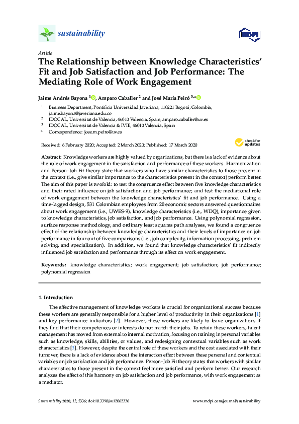 (PDF) The Relationship between Knowledge Characteristics’ Fit and Job ...