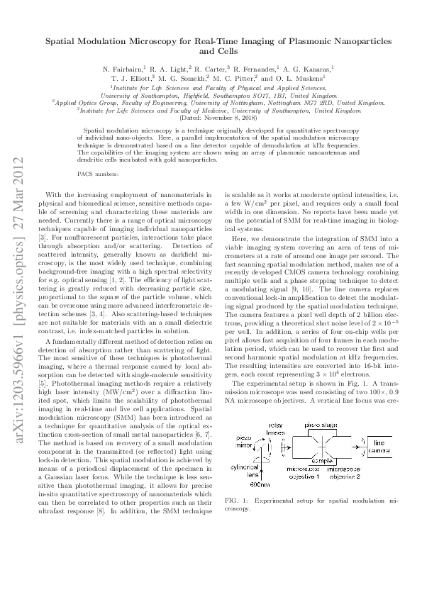 (PDF) Spatial modulation microscopy for real-time imaging of plasmonic nanoparticles and cells