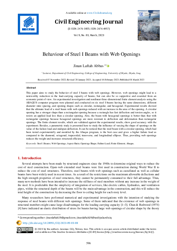 (PDF) Behaviour of Steel I Beams with Web Openings