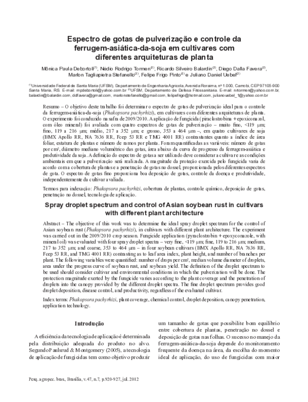 (PDF) Spray droplet spectrum and control of Asian soybean rust in ...
