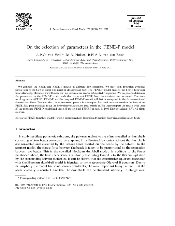 (PDF) On the selection of parameters in the FENE-P model