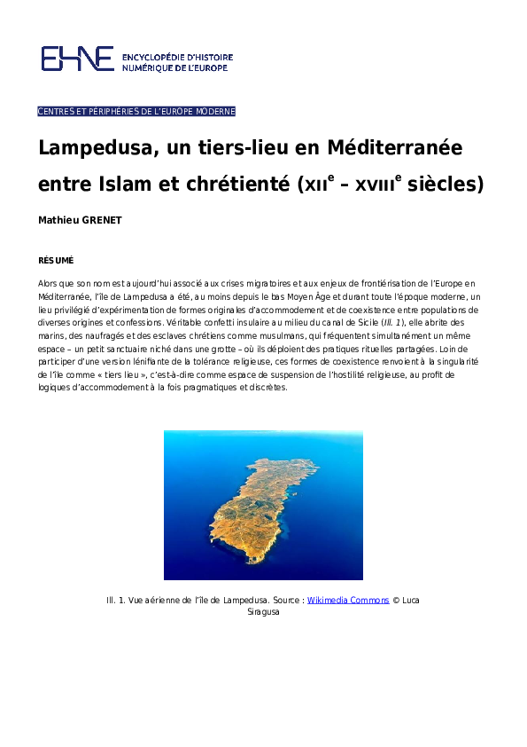 (PDF) Mathieu Grenet, « Lampedusa, un tiers-lieu en Méditerranée entre ...