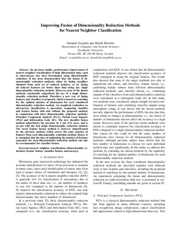 (PDF) Improving Fusion of Dimensionality Reduction Methods for Nearest Neighbor Classification