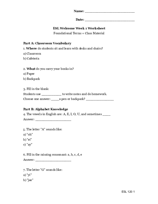 (PDF) ESL Welcome Worksheet (updated)