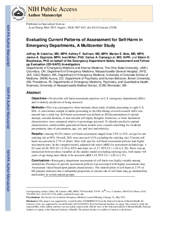 (PDF) Evaluating Current Patterns of Assessment for Self-harm in ...
